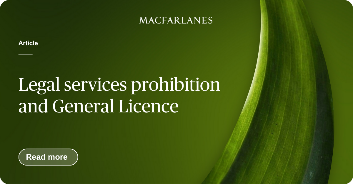 Legal services prohibition and General Licence - Macfarlanes